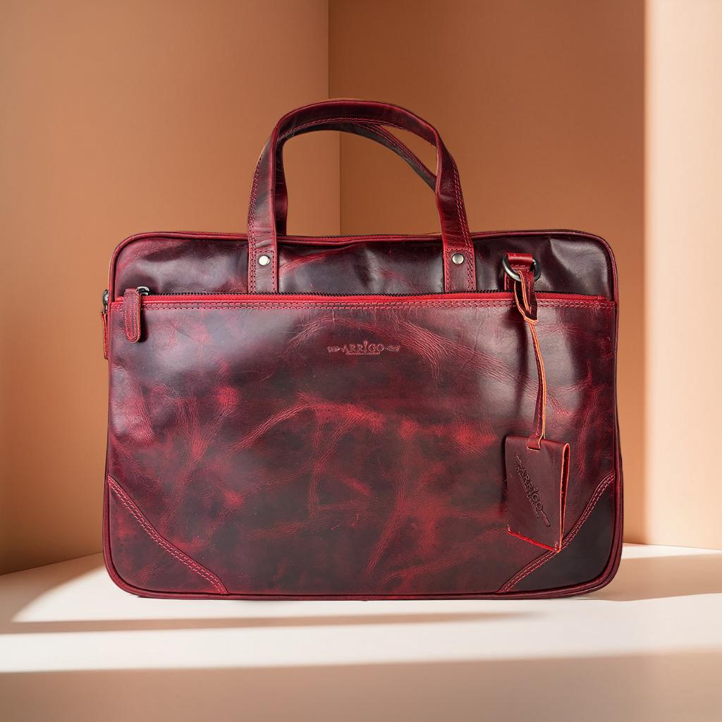 Rode leren laptoptas 15 inch van rundleer | Stijlvol & praktisch ...